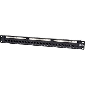 Tripp Lite 24-Port Cat6 / Cat5 Ethernet Patch Panel, Feedthrough Patch (RJ45 to RJ45), 1U Rackmount, Cable Management Bar, (N254-024)