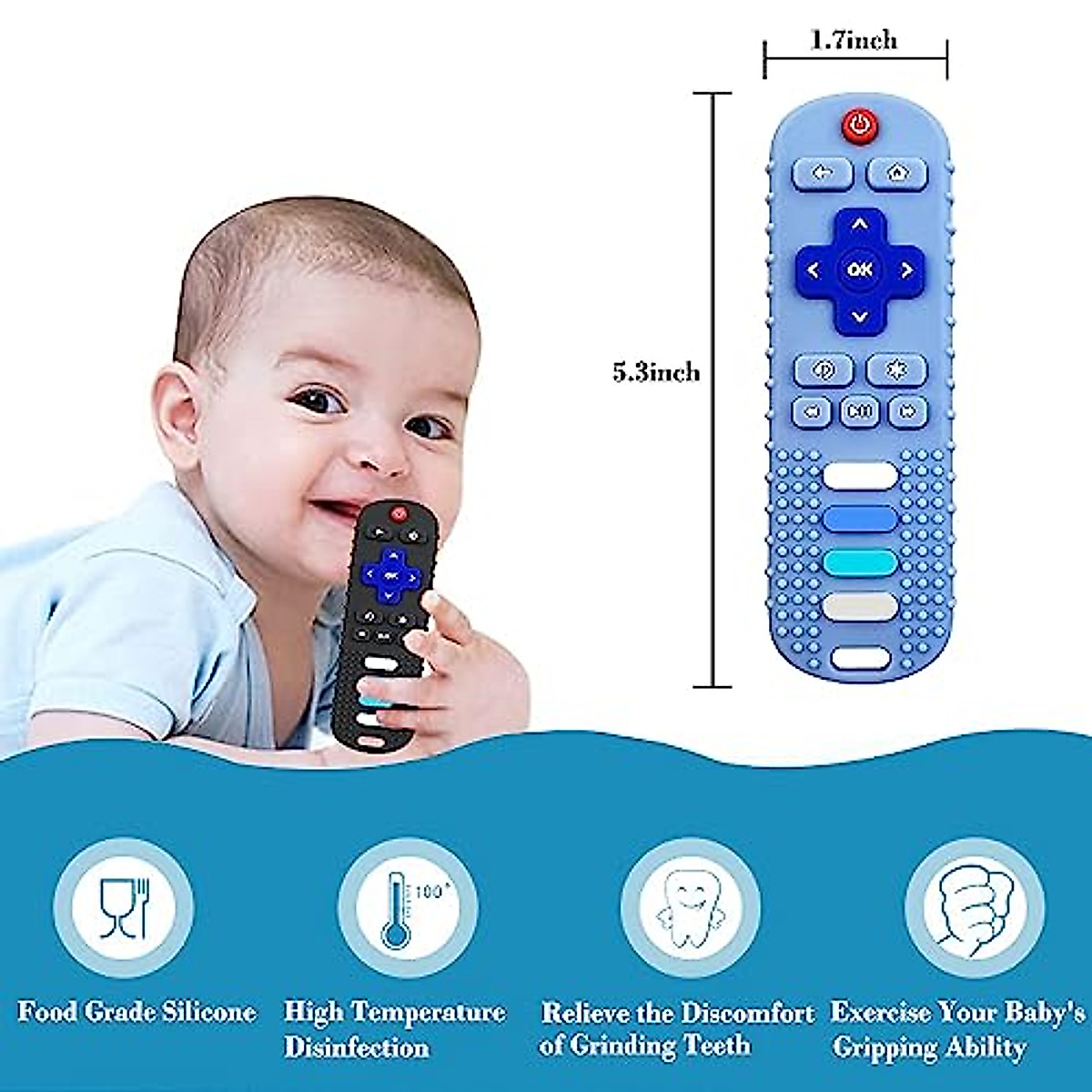 Silicone Baby Teething Toys,TV Remote Control Shape Teething Toys,Infant Sensory Toy for Babies 3 6 12 18 Months,BPA Free(Black)