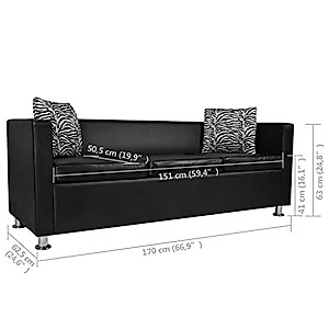 Artificial Leather 3-Seater Sofa Black