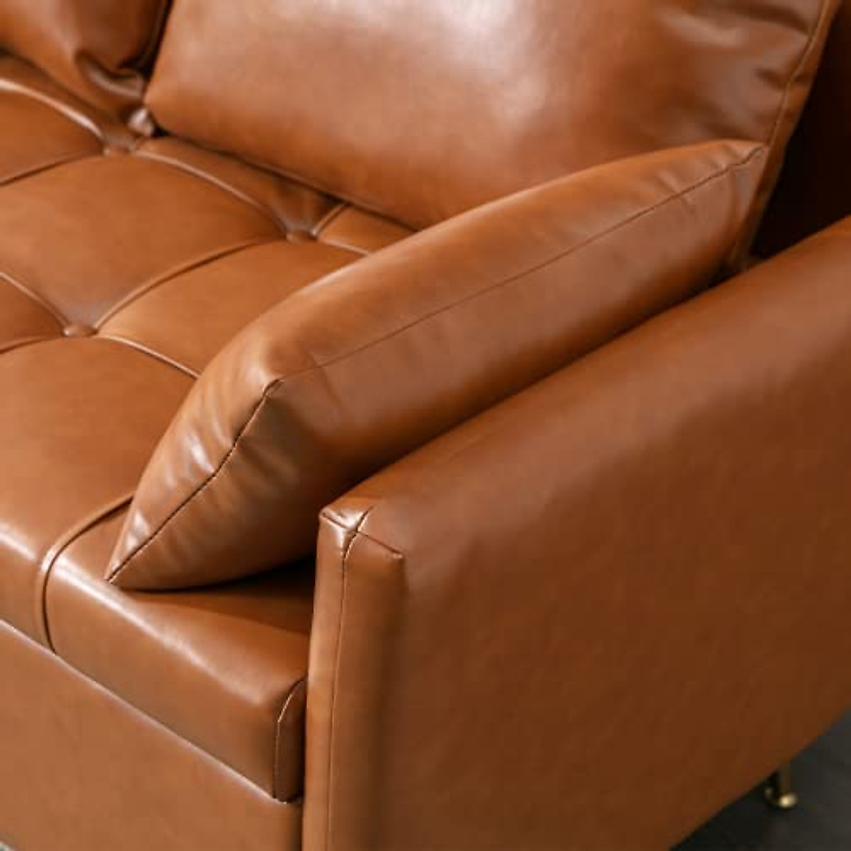 Ya-Home Modern Loveseat Sofa Comfy PU Leather with Armrest and Pillows, Upholstered Tufted Couch Love Seat Sofa with Storage Function for Living Room Office, Brown