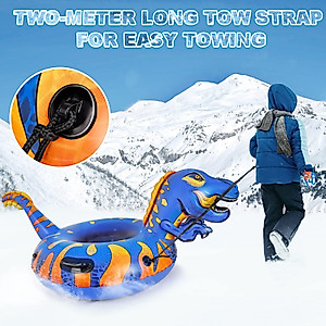 Aoskie Dinosaur Snow Tube Inflatable Snow Sled with Handles, Heavy Duty Snow Tube for Outdoor Sledding, Winter Snow Tube for Kids and Adults, Make of Double-Layers Bottom