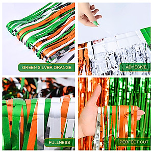 LOLStar 3 Pack St. Patrick's Day Foil Fringe Curtains St Patricks Day Party Decoration 3.3x6.6 ft Green White Orange Tinsel Fringe Curtain Photo Booth Prop Streamer Backdrop for Irish Party Decoration