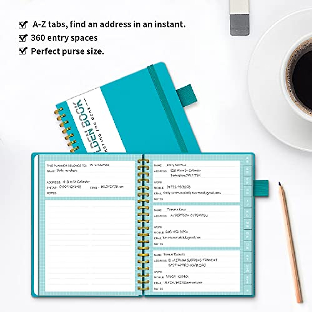 Regolden-Book Address Book with Alphabetical Tabs, Hardcover Address Organizer for Record Contacts, Telephone Book for Seniors, Internet Log Book Journal with Password, Pen Loop, Pocket, (5.7x7.2")