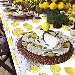 PTECDROTS 4Pcs Lemon Party Tablecloths, Yellow Tablecloth Plastic, Rectangular Lemonade Stand Supplies for Kids Birthday Baby Shower Summer Fruit Lemon Party Decorations, 86 x 51 Inch