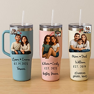 Custom Photo 3d Cartoon Tumbler 40 oz For Everyone, Upload Your Image, Customize Text Name Saying Est Year, Gift For Boyfriend Girlfriend Bestfriend Besties Family Mothers Fathers, Mom Dad Gifts 3
