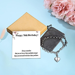 KGBNCIE Happy 70th Birthday Gifts for Women Heart Charm Bracelet Adjustable Jewelry Birthday Gift for Women Mother's Day Gifts for Mom Great Grandma Gifts