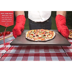 Advanced Pizza Stone for Oven and Grill - Ceramic Coated Non Stick with Wooden Pizza Peel Paddle & Pizza Cutter Set - Detachable Serving Handles - BBQ Grilling Accessories - 15" Large Stone