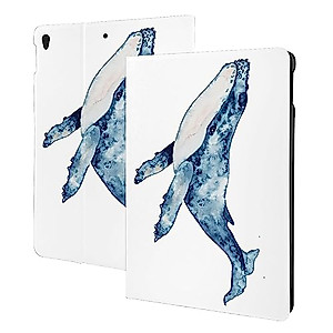 Blue Watercolor Ocean Whale Case Fit for IPad Air 3 Pro 10.5 Inch Case with Auto Sleep/Wake Ultra Slim Lightweight Stand Leather Cases