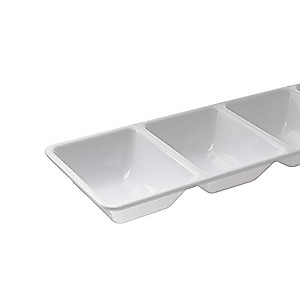 Exquisite 6 Count White Plastic Compartment Tray for Parties Heavy Duty Serving Tray with Compartments for Food Disposable Sectional Party Trays and Platters 7 in. X 16 in. Candy Dish
