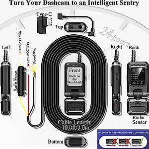 Dash Cam Hardwire Kit, Car Dash Camera USB C Charger Hard Wire Kit with Motion Detection for Dashcam DC12-24V to 5V/2.5A Low Voltage Protection 24h Parking Mode Fuse Tap for Dashcam(Motion DETECT)