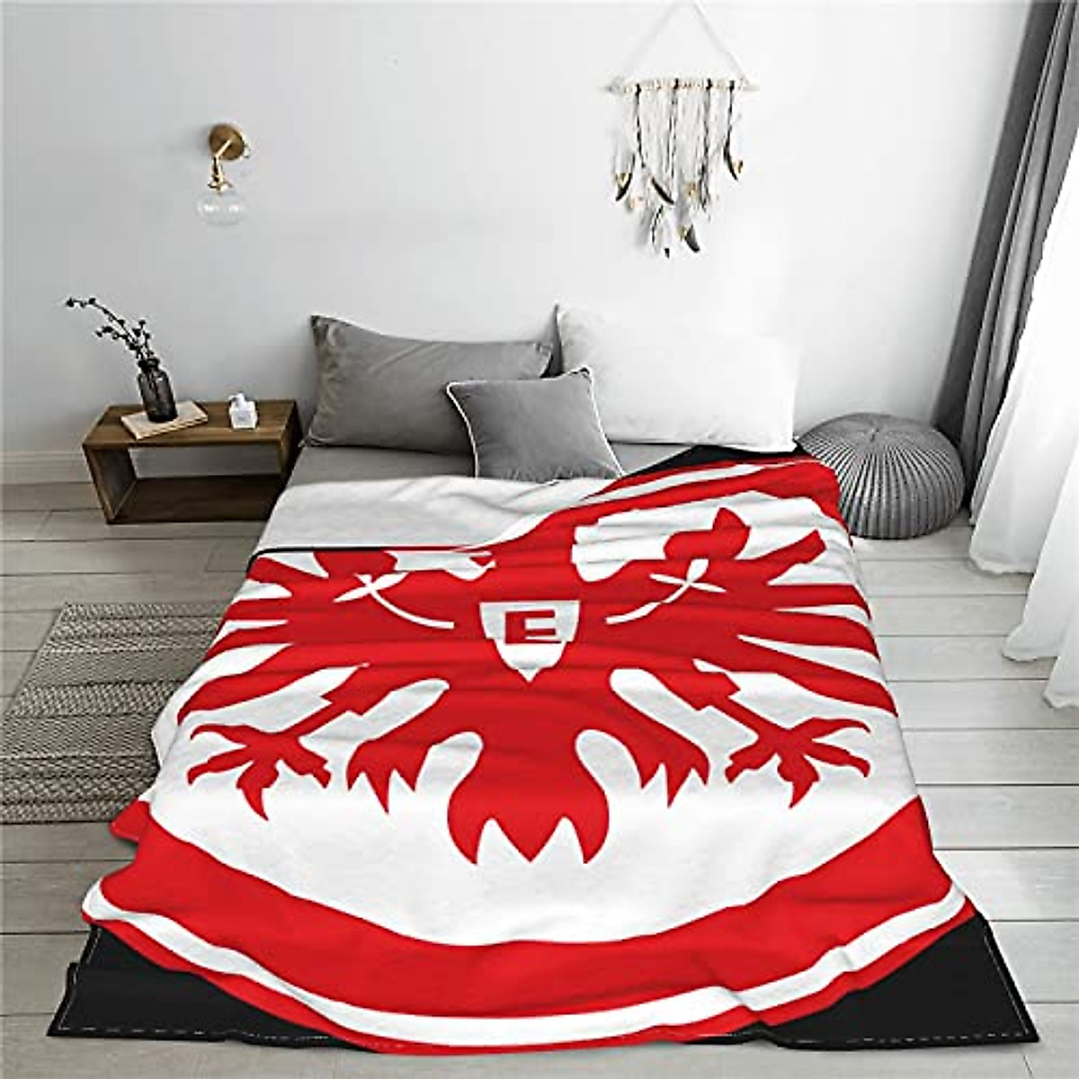 Bundesliga Eintracht Frankfurt Fleece Throw Blanket Soft and Warm Flannel Plush Blanket Couch Sofa Bedding for Kids Adult, Black, 50x40