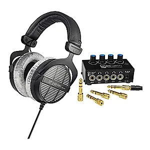 beyerdynamic DT-990 Pro Acoustically Open Headphones (250 Ohms) and Knox Gear Compact 4-Channel Stereo Headphone Amplifier Bundle (2 Items)