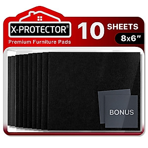 Felt Furniture Pads X-PROTECTOR 10 PCS - Premium 8” x 6” x 1/5” Heavy Duty Black Felt Sheets! Cut Large Furniture Pads to The Size You Need - The Best Felt Floor Protectors for Any Hard Floor!