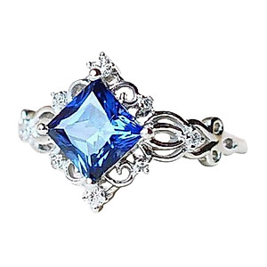 Women Wedding Band Ring Blue Gem Stone Stackable Engagement Rings Goth Rings Gemstone Birthstone Rings, Tourmaline Engagement Promise Rings for Women Size 6-10 (D, 9)