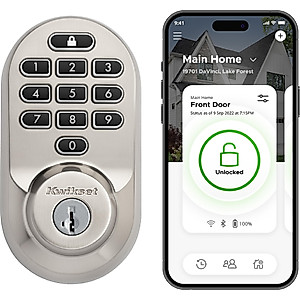 Kwikset 99380-001 Halo Wi-Fi Smart Lock Keyless Entry Electronic Keypad Deadbolt Featuring SmartKey Security, Satin Nickel
