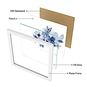 ArtbyHannah 4 Pack 10x10 Framed Blue Wall Art Set with White Frame Floral Print for Bathroom Bedroom Home Decoration