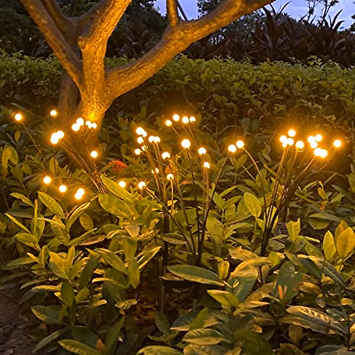 Solar Garden Lights, 4 Pack 24LED Solar Firefly Lights, Starburst Swaying Solar Firefly Lights Outdoor Waterproof, Sway by Wind, Solar Garden Landscape Lights, Firefly Lights Solar Outdoor Decorative