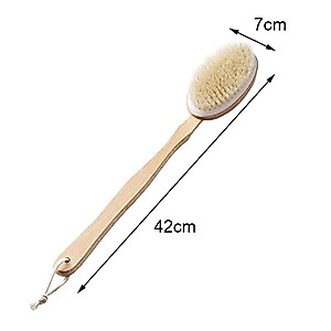 INGVY Dry Brushing Body Brush Wooden Long-Handled Bath Brush Massage Bristle Brush Rubbing Bristles Bathing Soft Brush and Back Artifact