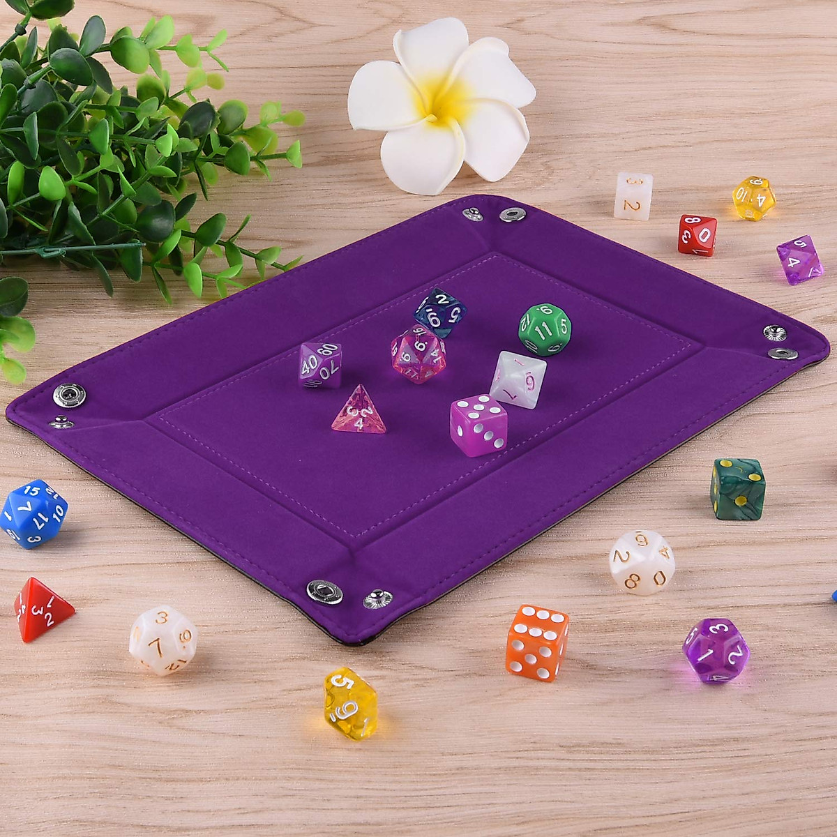 SIQUK Double Sided Dice Tray Folding Rectangle PU Leather and Dark Violet Velvet Dice Holder