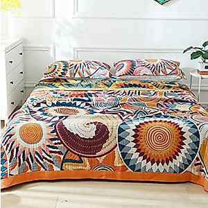 MEJU The Sun Round Bohemia Geometry Muslin All Season Blanket for Bed Sofa Couch, 100% Combed Cotton 4 Layer Soft Warm Quick Dry Throw Blanket Bed Coverlet Sheet (Round, Twin 59" X 78")