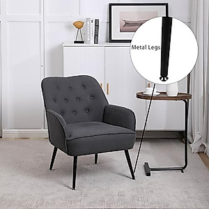 RIDFY Modern Mid Century Chair,Velvet Sherpa Armchair,Accent Chair with Metal Legs,Upholstered Single Sofa Side Chair for Living Room,Bedroom,Office,Teens,Women,Girls,Easy Assembly (Dark Gray)