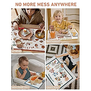 Babebay Disposable Placemats for Baby, 40 Pack Sticky Toddler Placemat for Restaurants, Dining Table, Party, Travel, 12" x 18" Placemats with 4 Designs, Fun and Learning Placemats for Kids