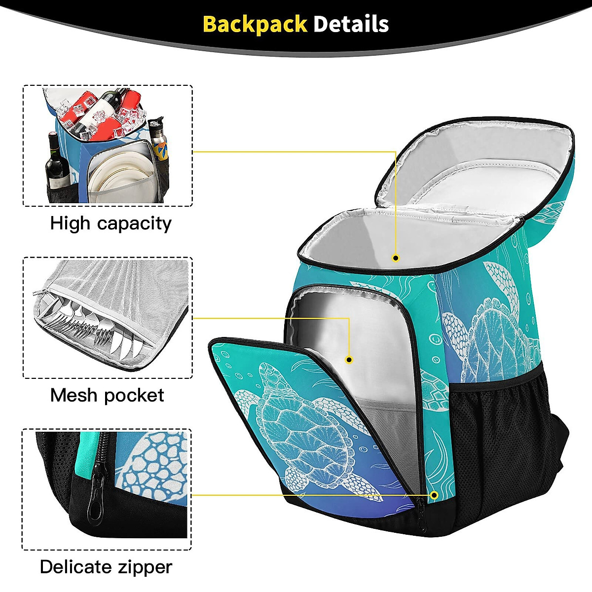 ALAZA Underwater Sea Turtle Seaweed Print Lunch Bag For Women Men,Reusable Portable Insulated Cooler Backpack With Adjustable Strap,Leak Proof Durable Lunch Box Backpack For Work Travel Beach Camping
