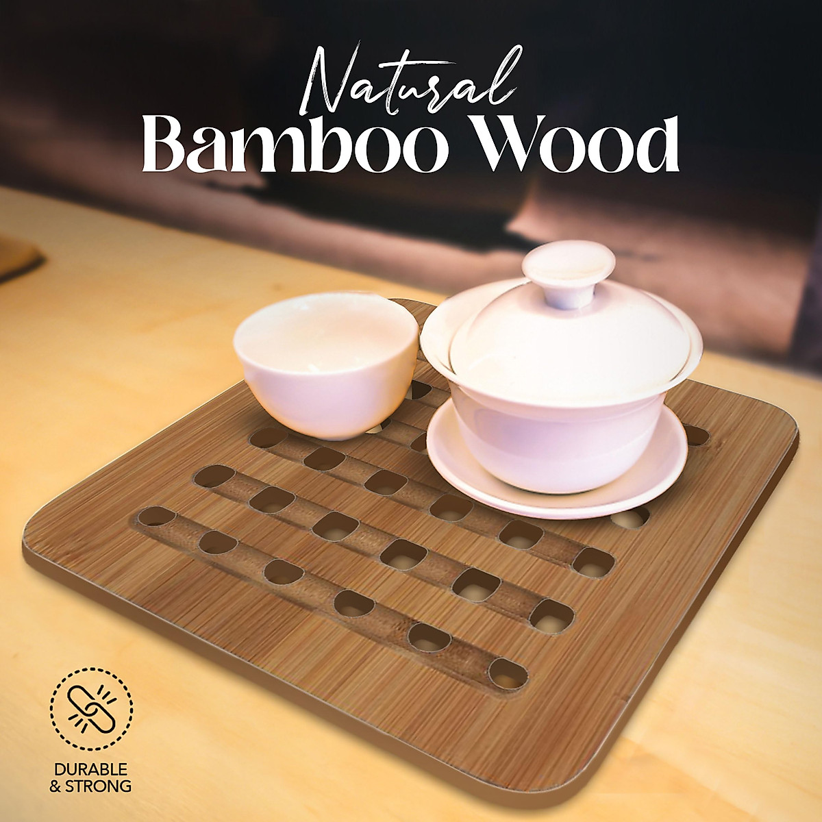Alpine Cuisine Bamboo Trivet 2pc Set Round & Square 15cm - Hot Plate Trivet for Kitchen, Heat-Resistant Trivet Mats for Home Kitchen, Coffee Table, Living Room, Bar, Hot Dishes, Pot, Bowl, & Teapot