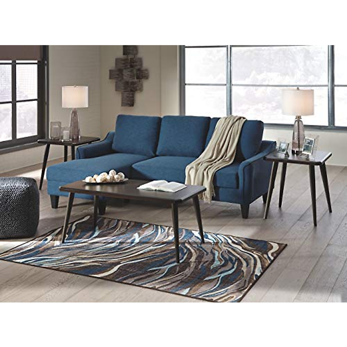 Signature Design by Ashley Jarreau Sofa Chaise Sleeper Chofa with Pull-Out Cushion, Blue