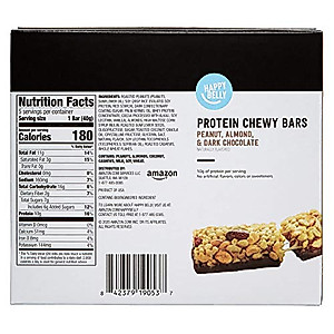 Amazon Brand - Happy Belly Protein Chewy Bars, Peanut Butter & Dark Chocolate, 30 Count (6 Packs of 5)