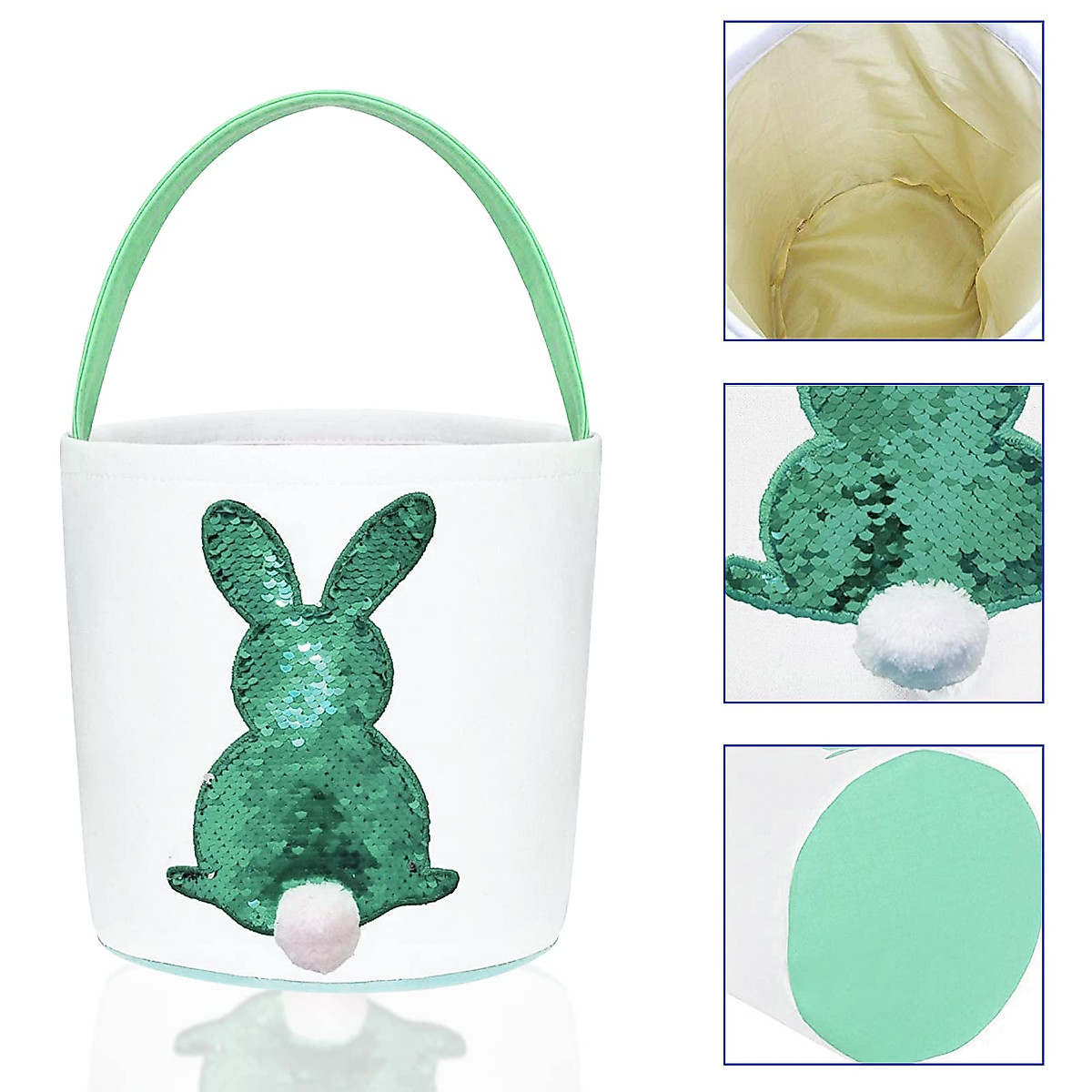 2 Pack Easter Basket for Kids, Easter Bunny Basket for Boys Girls for Easter Hunt, Canvas Easter Basket with Handles Easter Gifts Bags Easter Party Favors for Easter Eggs (Purple and Green)