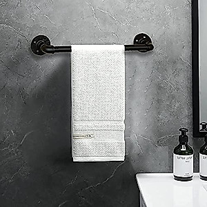 Industrial Steel Pipe Towel Rack Holder,Wall Mounted Heavy Duty Towel Bar, Matte Black Finish Hand Towel Rod for Bathroom(2 Pack) (12inch)