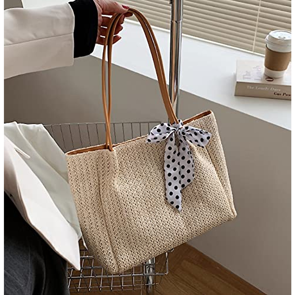 Summer Beach Tote Bag for Women Straw Beach Tote Bow Handbag Hobo Purse for Travel Vocation