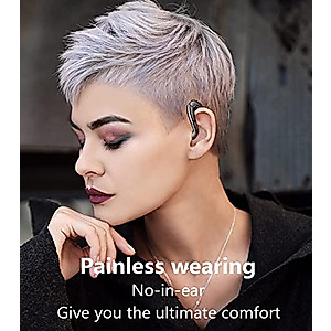 Wireless Bluetooth Headphone, Painless Wearing Headset with Mic for Cell Phone, Non Ear Plug Non Bone Conduction Ear Hook Earbuds, Lightweight, Waterproof Earpiece for Business/Office/Sports (Black)