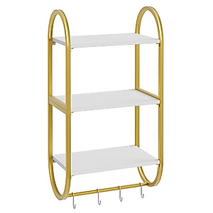 Bestier Floating Shelves for Wall, 3 Tier Wall Shelves for Bathroom with Towel Bar and Hooks, Bathroom Shelves Over Toilet, Modern White