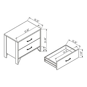 Panana 2/3/4/5/6 Drawer Dresser, Chest of Drawers Wooden Storage Dresser Cabinet Bedroom Furniture (2 Drawer, Black)