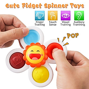 FPVERA Suction Cup Spinner Toys - Baby Bath Toys with Suction Cup Silicone Flipping Board, Baby Sensory Spinner Toy Release Stress and Anxiety Kids Travel Toys Gifts for Toddler Boy Girl, 4PCS