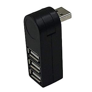 Acamifashion Mini Hub 3 Port 90 Degree USB 2.0 Data Hub Portable Rotating Splitter Adapter Hub for HDD Notebook Mac Black