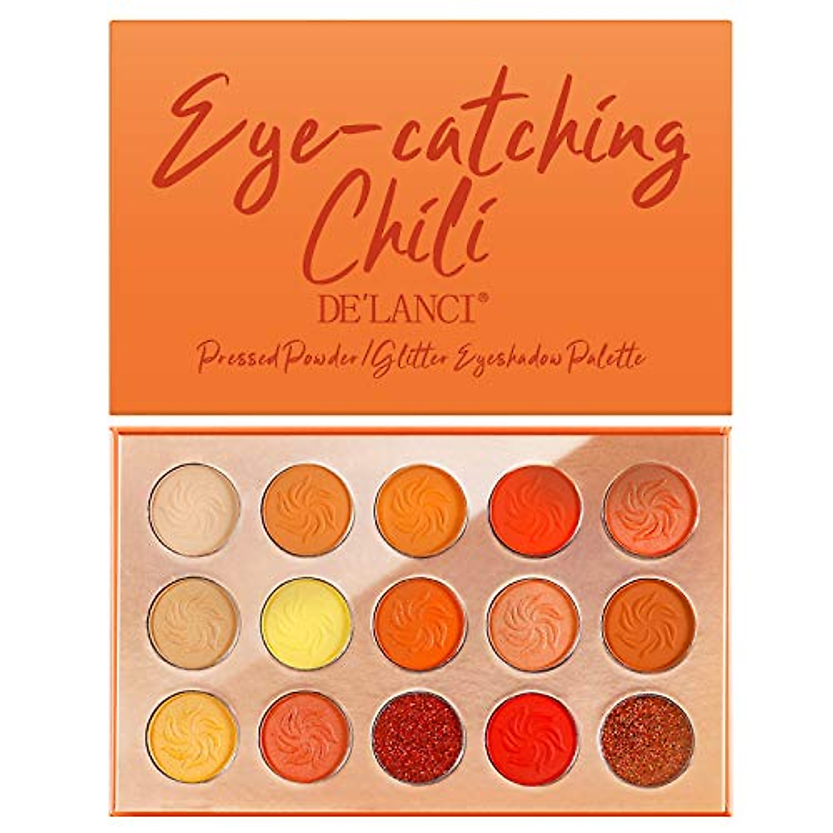 DE'LANCI Burnt Orange Eyeshadow Palette Fall Makeup Matte Shimmer Pressed Glitter Eye shadow 15 Warm Color Shadows Sunset Makeup Palette Nature Tone Eye-catching Chili Pallete