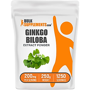 BulkSupplements.com Ginkgo Biloba Extract Powder - Ginkgo Biloba Supplements, Ginkgo Biloba 120mg - Ginkgo Biloba Powder, Ginkgo Leaf Powder - Gluten Free, 120mg per Serving, 250g (8.8 oz)