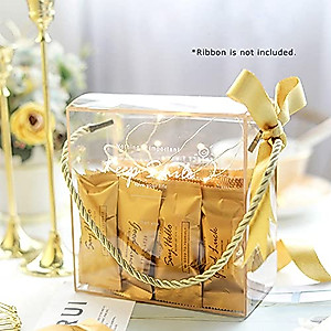 Atenzol Clear Box with Lid Handle (5PCS), 5.5x3x5.5 Candy/Cookie/Favor/Gift Box, Golden Lining, Blank without Writing