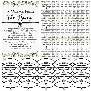 Thyle 50 Set Baby Shower Favors for Guests Adjustable Bracelets with Message from the Bump Card Footprints Charm Baby Shower Bracelets for Gender Reveal Thank You Gifts (Leaf)