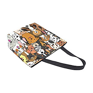 ALAZA Large Canvas Tote Bag Cute Doodle Dog Print Animal Shopping Shoulder Handbag with Small Zippered Pocket