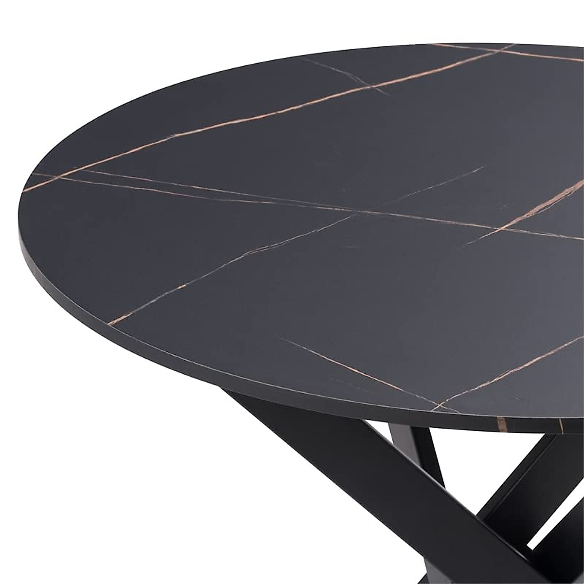 CorLiving Lennox Black Iron Metal Leg Trestle Dining Table with Marbled Top