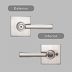 Baldwin Spyglass , Interior Privacy Door Handle Reversible Lever for Bedroom/Bathroom, Keyless Door Lock With Microban Protection, in Satin Nickel