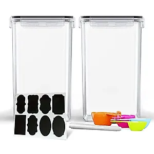 Food Storage Container Set (Pack of 2/6.5L) - Kitchen & Pantry Storage Canisters for Flour, Sugar, Baking Supplies, Cereal & Rice - Made of BPA Free Plastic - Comes with Spoons, Stickers & Marker