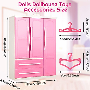 Doll Closet Furniture Wardrobe Clothing Organizer Doll Open Wardrobe Dollhouse Closet with 20 Pieces Doll Hangers 2 Style Pink Plastic Hangers Dollhouse Furniture Accessories (Classic Style)