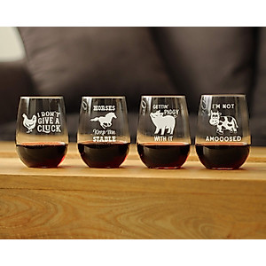 Not Amooosed - Cow Stemless Wine Glass - Cute Funny Cow Gifts and Home Decor - Large Glasses
