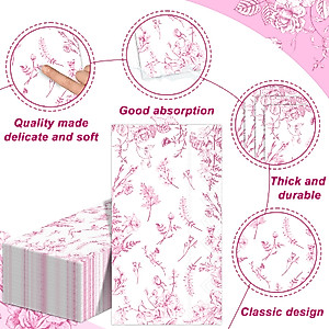 50Pcs Pink Floral Guest Napkins Pink and White Floral Dinner Napkins Party Supplies Pink Floral Paper Bathroom Hand Towels Toile for Wedding Bridal Birthday Baby Shower Garden Tea Summer Party Favor