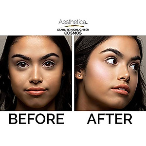 Aesthetica Starlite Highlighter - Metallic Shimmer Highlighting Makeup Powder - Cosmos (Sparkling Rose Gold)